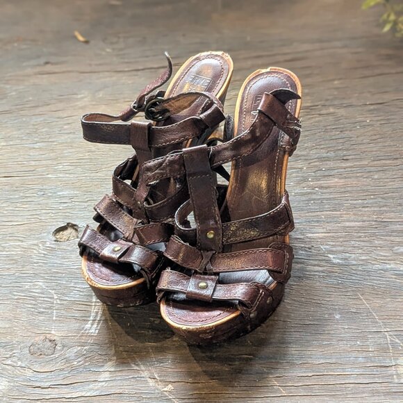 Frye | Shoes | Vintage Frye Wood And Leather Heels | Poshmark